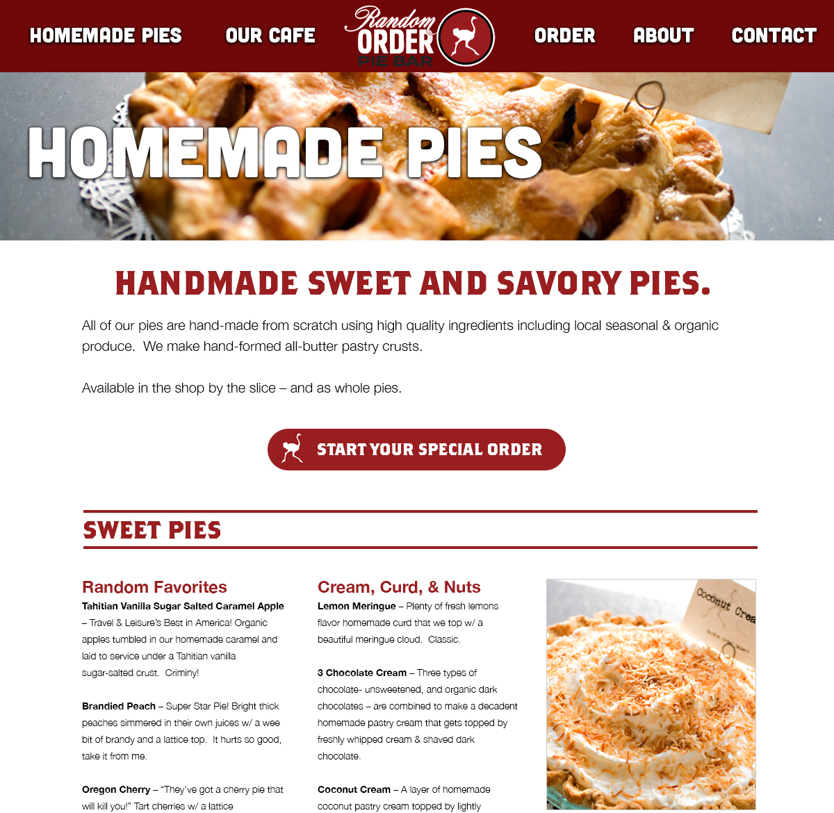 Bringing strong brand to web design for Random Order Pie Bar - Upswept ...